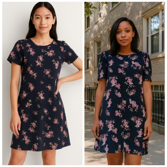 Amour Vert | Dresses | Amour Vert Darla Navy Floral Puff Sleeve Mini ...